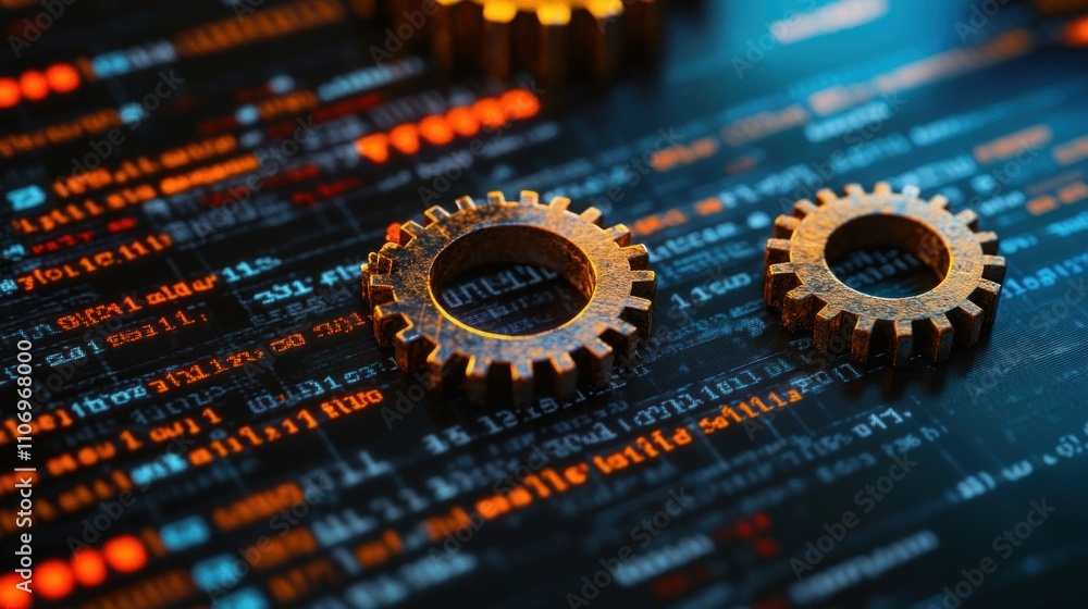 Mechanism of Technology: Gears on Code Stock Illustration | Adobe Stock