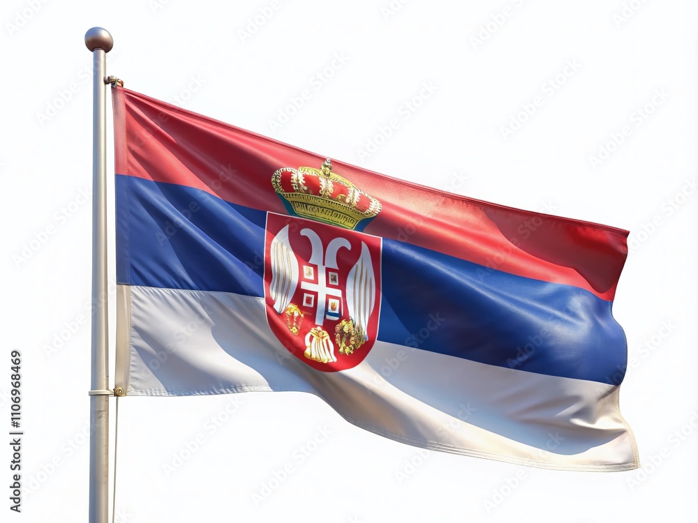 High-Resolution Double Exposure of the Serbian Flag Waving with Detailed Fabric Texture on a ...