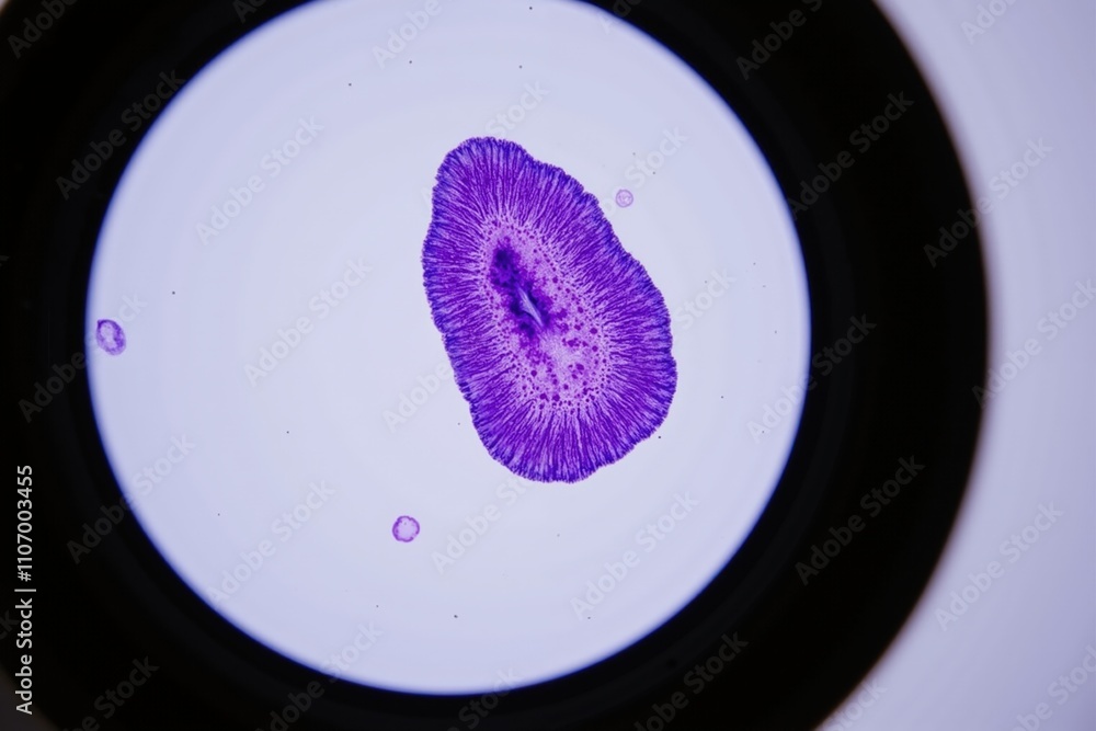 Purple amoeba under microscope: close-up view of vibrant microorganism ...