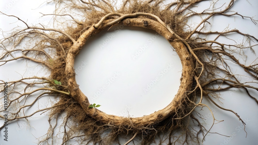 Roots Circle Border with Copy Space on White Background for Nature and ...