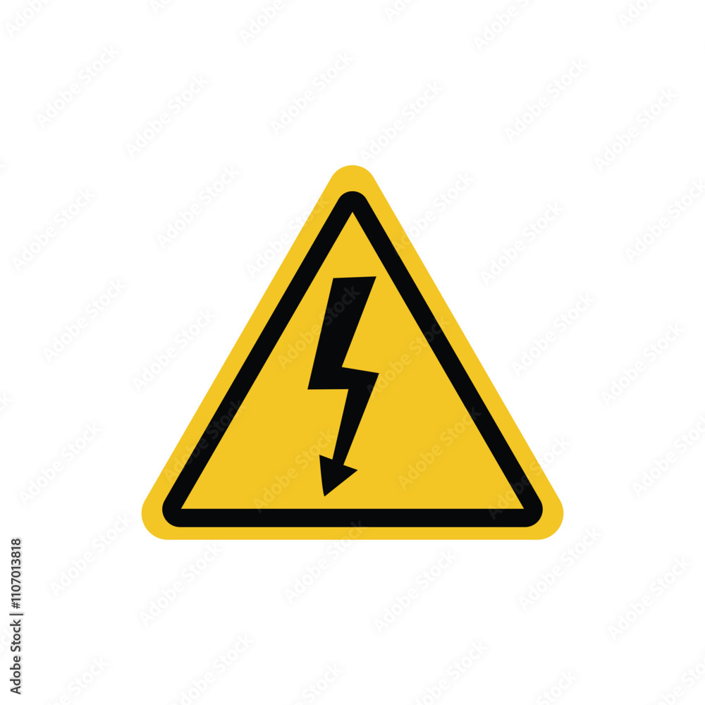 High voltage yellow triangle warning sign, symbol. Caution electric ...