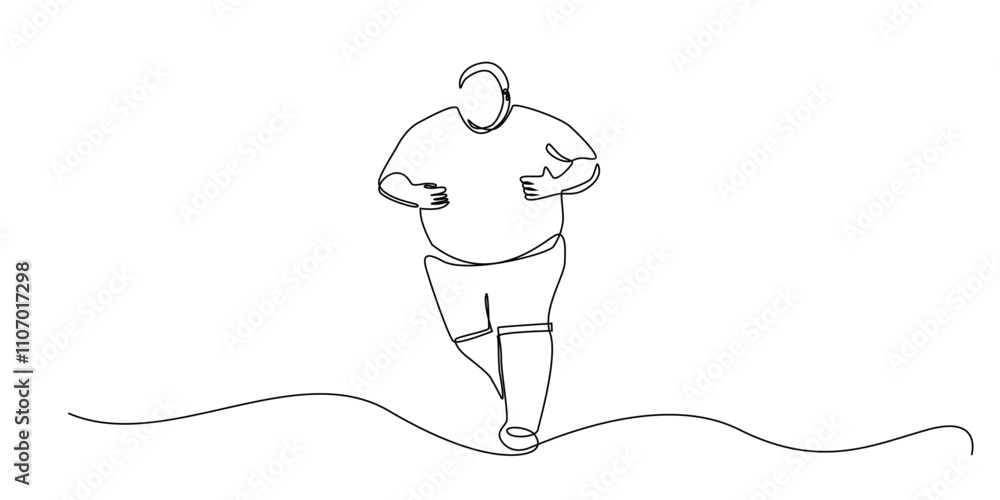 continuous line drawing of fat man exercising running.one line drawing ...