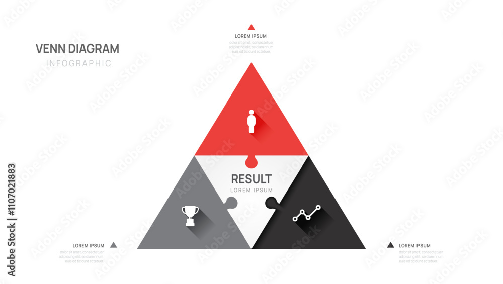 Infographic jigsaw Venn diagram triangle chart template for business presentation vector ...