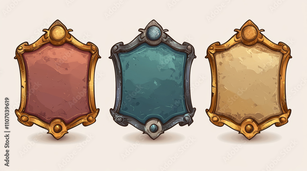 Empty game banner frames. Bronze, silver and gold borders in vintage ...