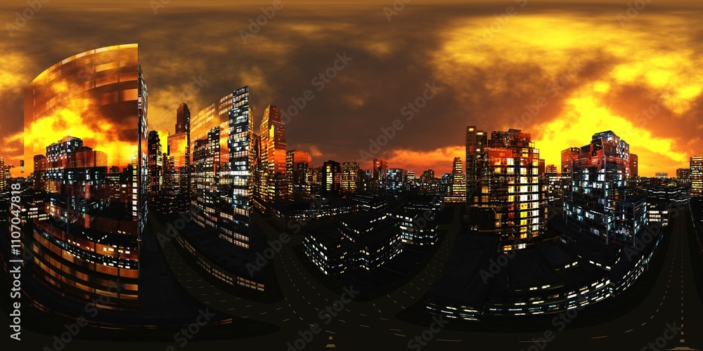 Night city. HDRI . equidistant projection. Spherical panorama. panorama ...