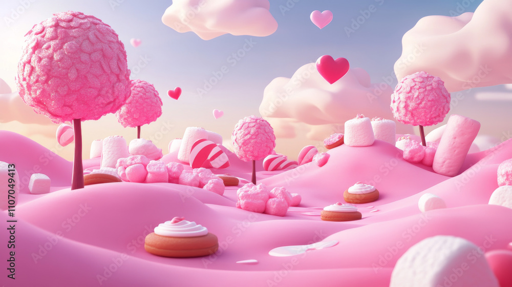 Pink candy land background for game level ui design with cookies and ...