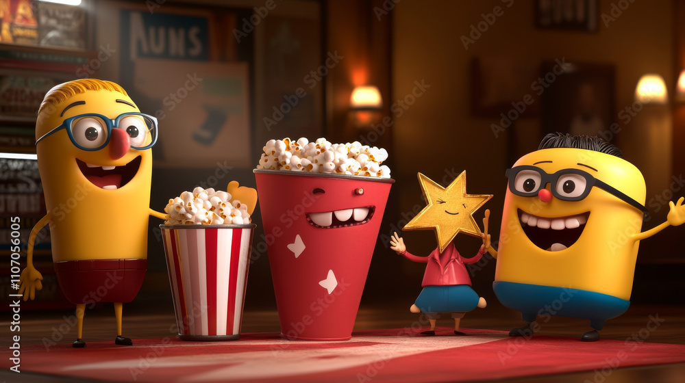 Cinema groovy cartoon characters. Comic retro vector set of movie ...