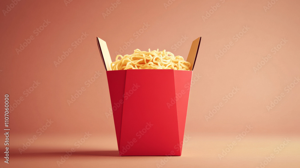 Red chinese take away food package. Noodle box mockup. Paper takeaway ...