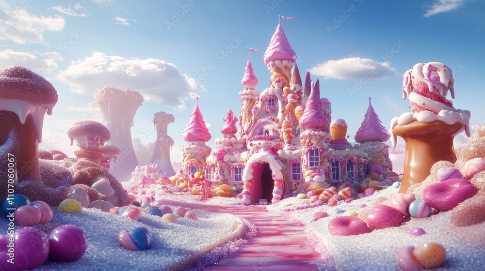 Fantasy candy land castle landscape for game. Sweet confectionery ...