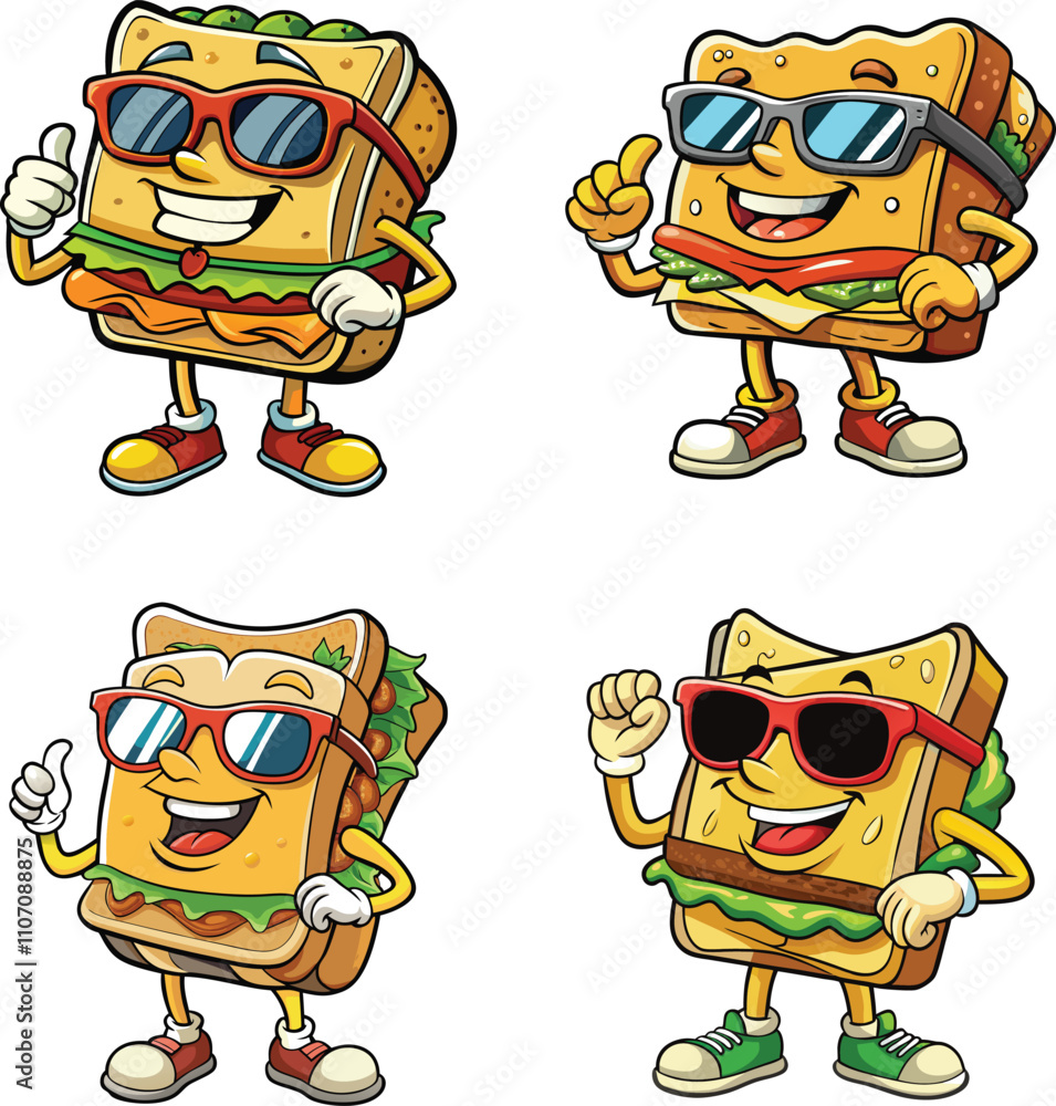 Cute Sandwich Cartoon Character Clipart Vector Stock Vector | Adobe Stock