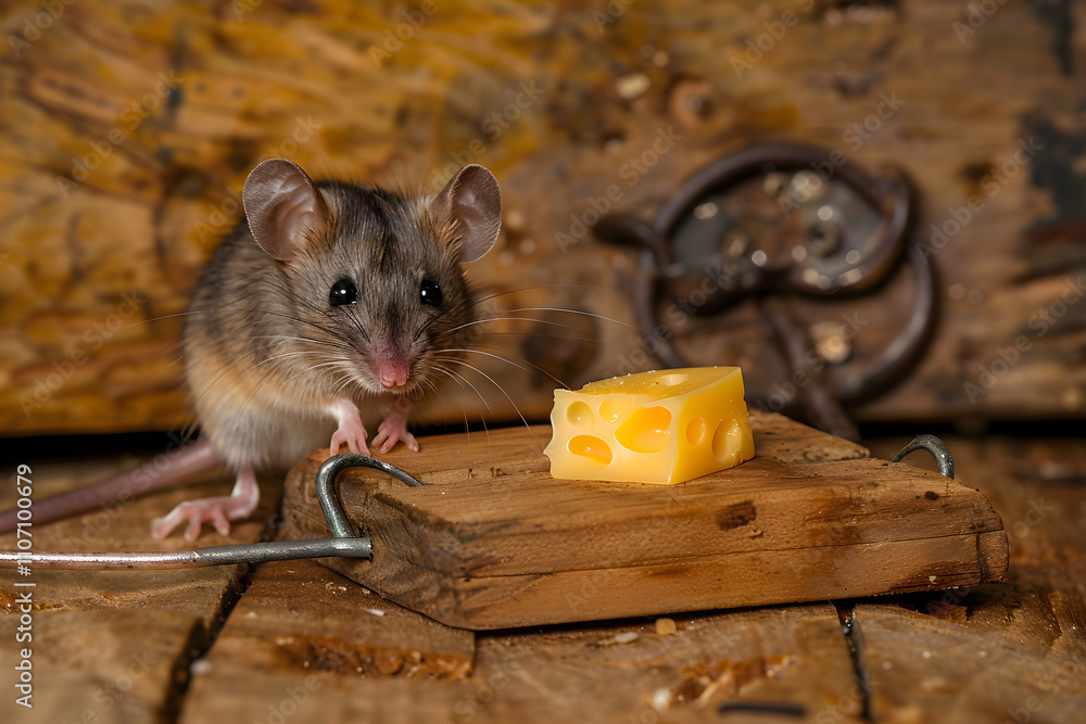 A Tempting Trap: Mouse Approaches Cheese on a Spring-Loaded Mousetrap ...