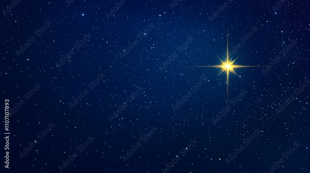 starry night sky with a bright North Star guiding the way, copy space ...