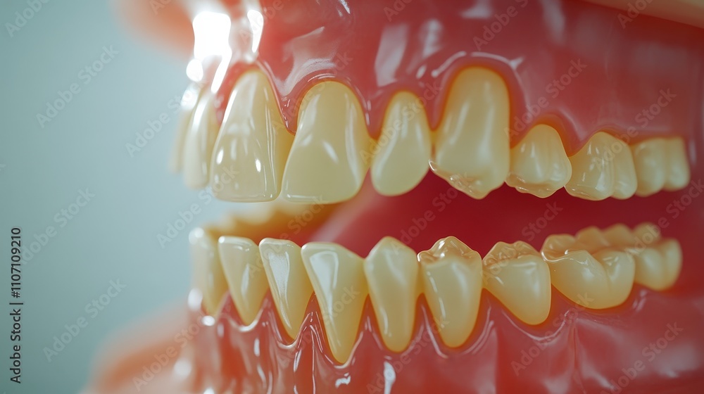 A dental model showing the difference between healthy gums and ...