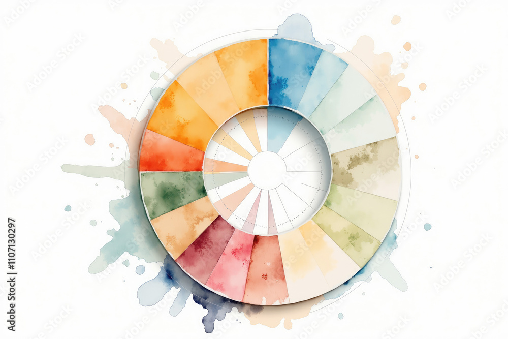 Color wheel chart exploding with watercolor splash on white background ...