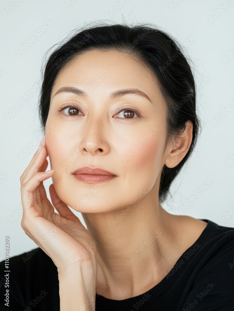 Portrait of gorgeous happy middle aged mature asian woman, senior older ...