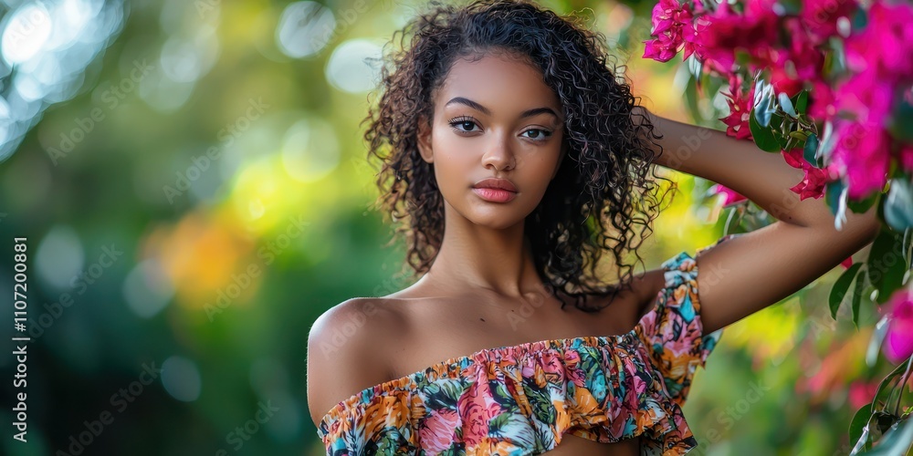 A professional photo shoot of a fashion model in an outdoor setting ...