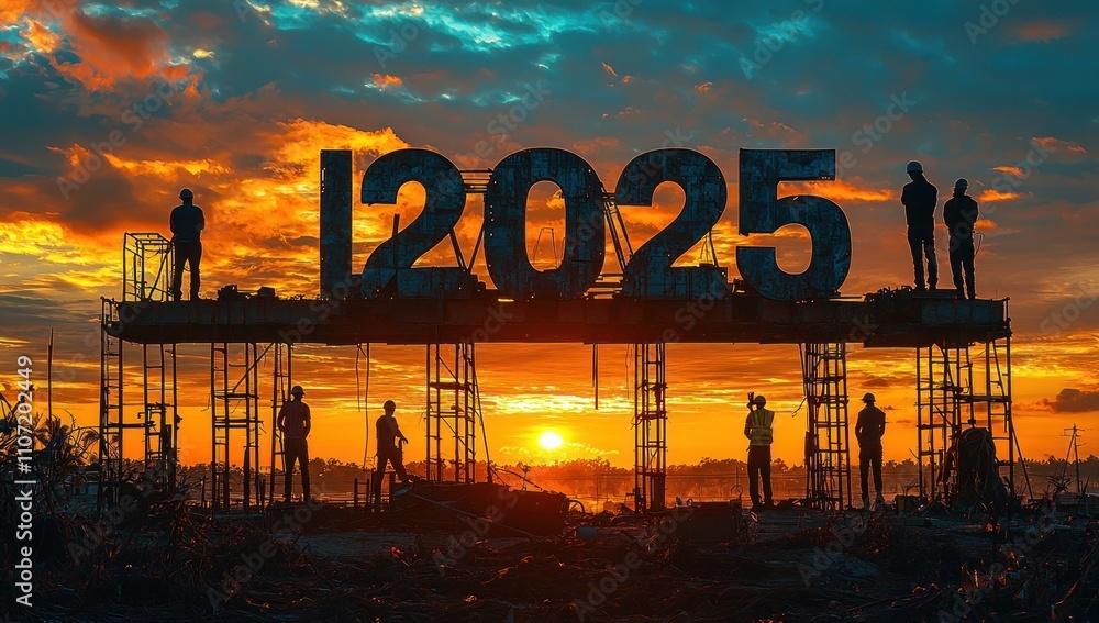Construction Workers Building Future Infrastructure Under 2025 Sunset