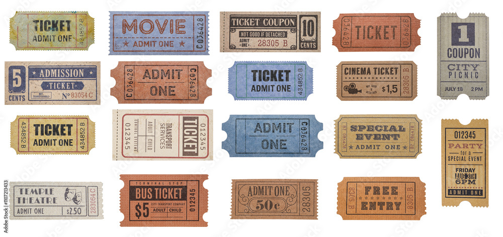 Vintage admission ticket with serial number on white background Stock ...