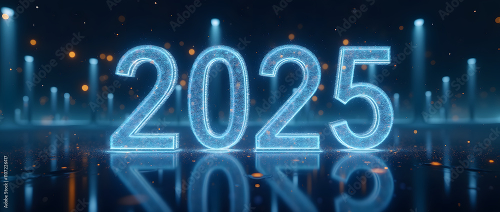 Projection of the new year 2025 on a glass surface. Business in 2025 ...