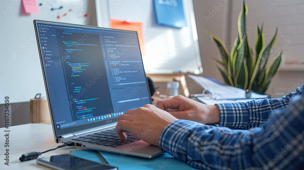 Programmer working on their professional development, typing on a ... Programmer working on their professional development, typing on a ...