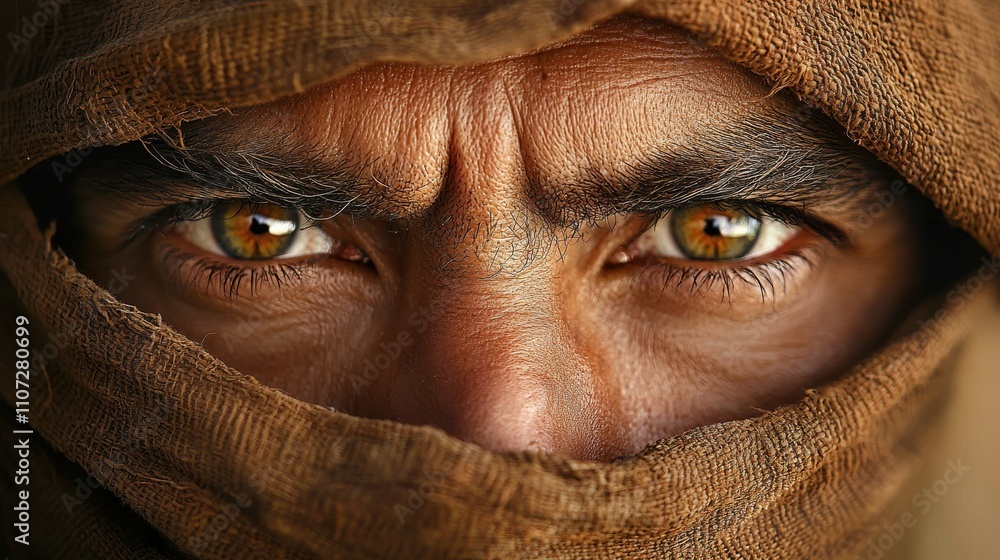 Candid portrait of a man with striking eyes desert setting human close ...
