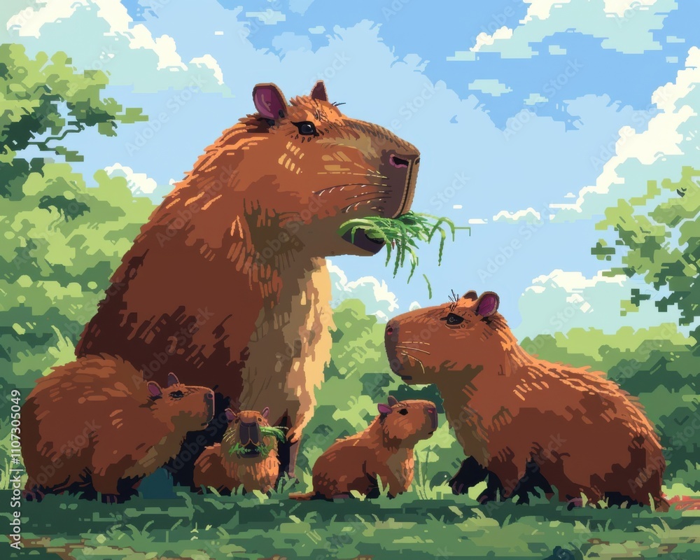 Capybara Family Portrait: A heartwarming illustration of a capybara ...