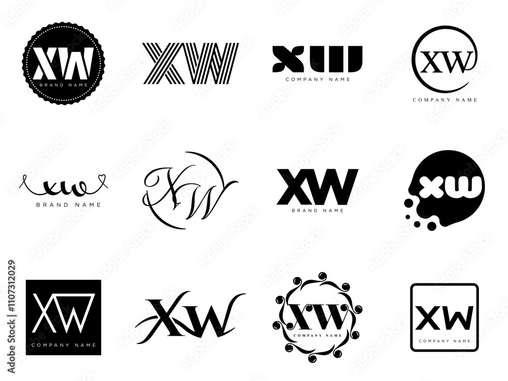 XW logo company template. Letter x and w logotype. Set different ...