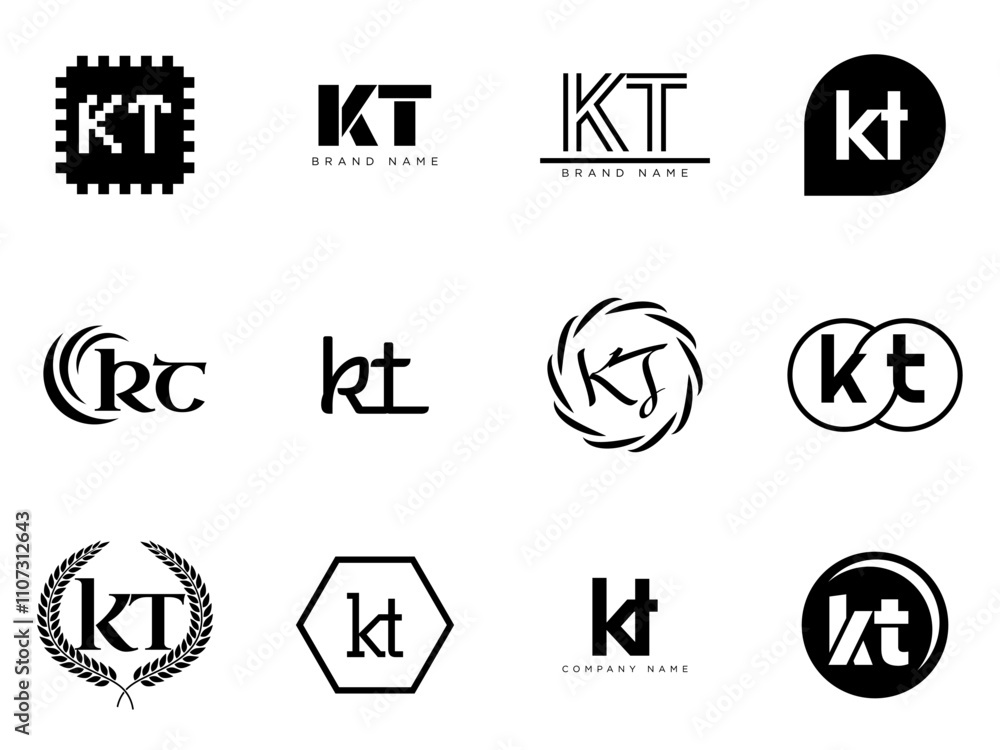 KT logo company template. Letter k and t logotype. Set different ...