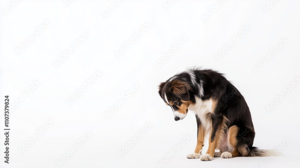 Sad border collie sitting on white background Stock Photo | Adobe Stock