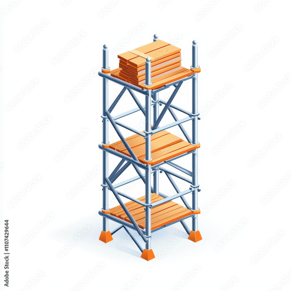 Scaffold tower with wooden planks, industrial construction equipment ...