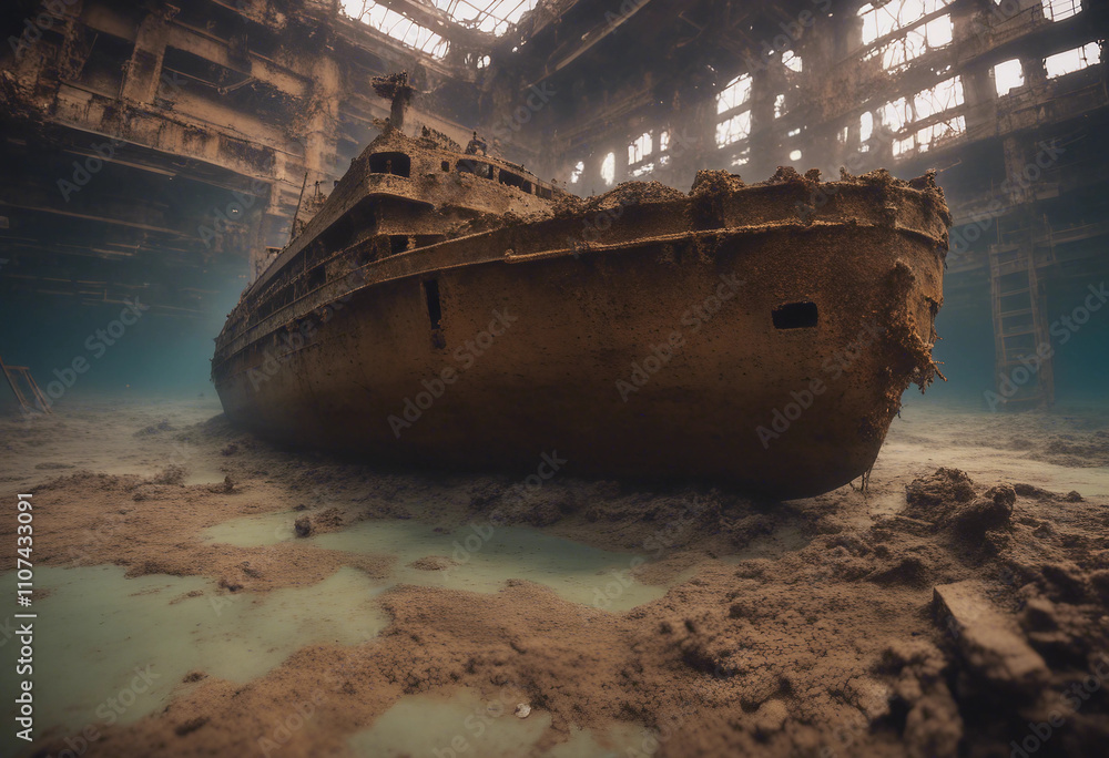The Titanics massive hull lies partially buried in sediment blank ...