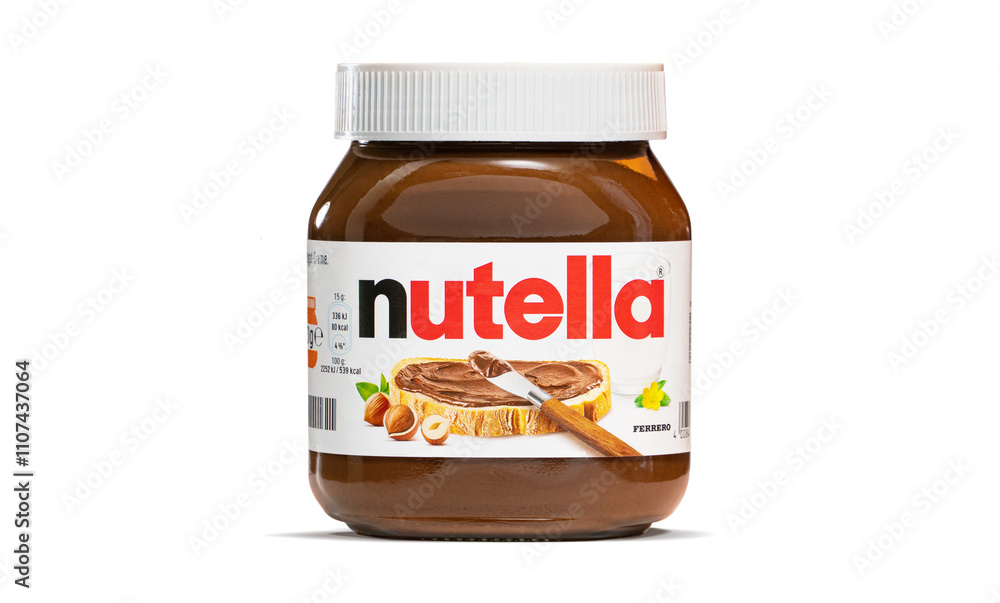 Pot Nutella, the popular brand name of a sweetened hazelnut cocoa ...