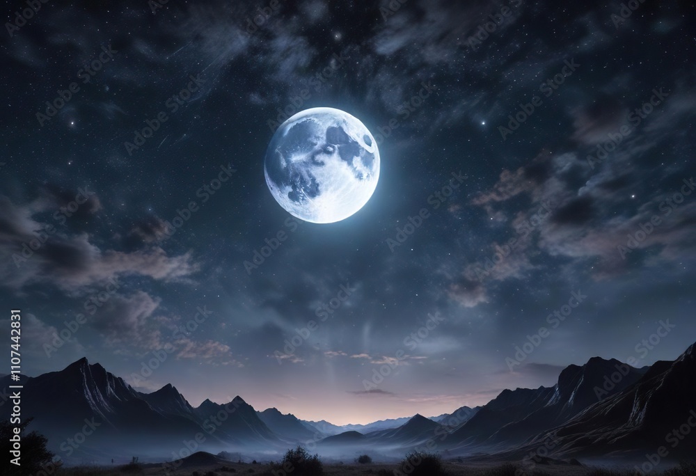 Captivating starry sky backdrop with full moon shining bright ...