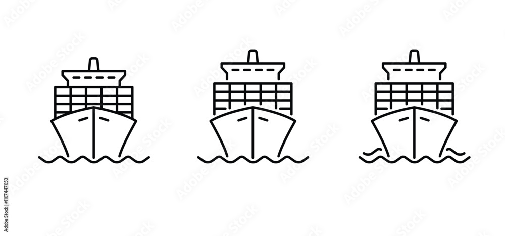 Vector de Stock Cartoon cargo container ship. Boat line pattern. Cargo ...