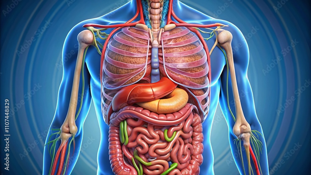 Detailed diagram of human stomach and digestive system anatomy ...
