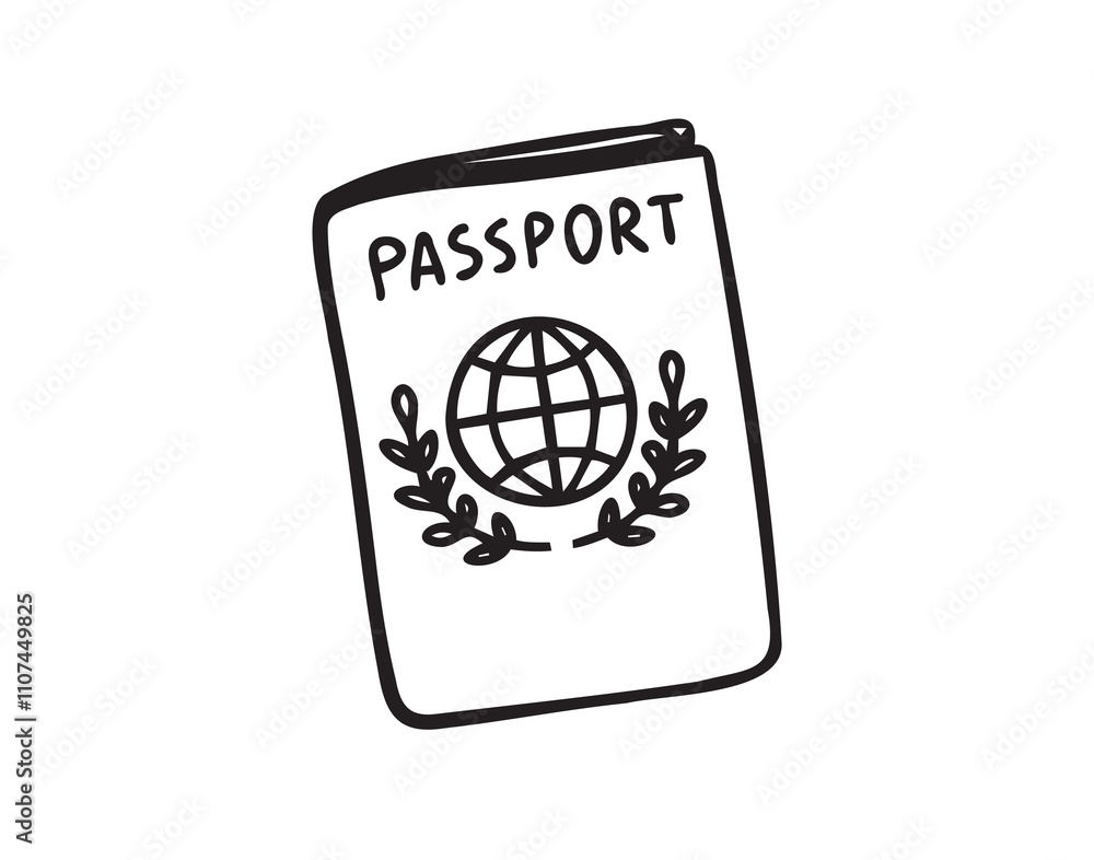 Linear doodle hand drawn passport on white background. Outline drawing ...