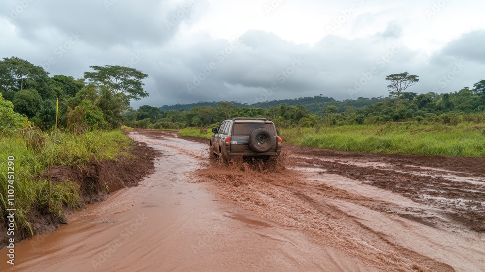 Muddy rain during heavy rainy season flooding main roads, making car ...