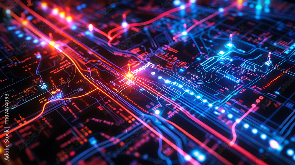 futuristic subway map, futuristic subway map illuminated with blue and ...