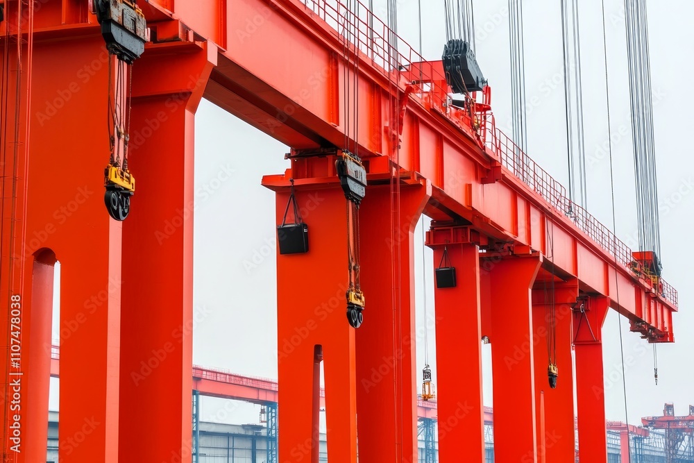 Vibrant Industrial Crane Structure Overhanging A Warehouse, Featuring ...