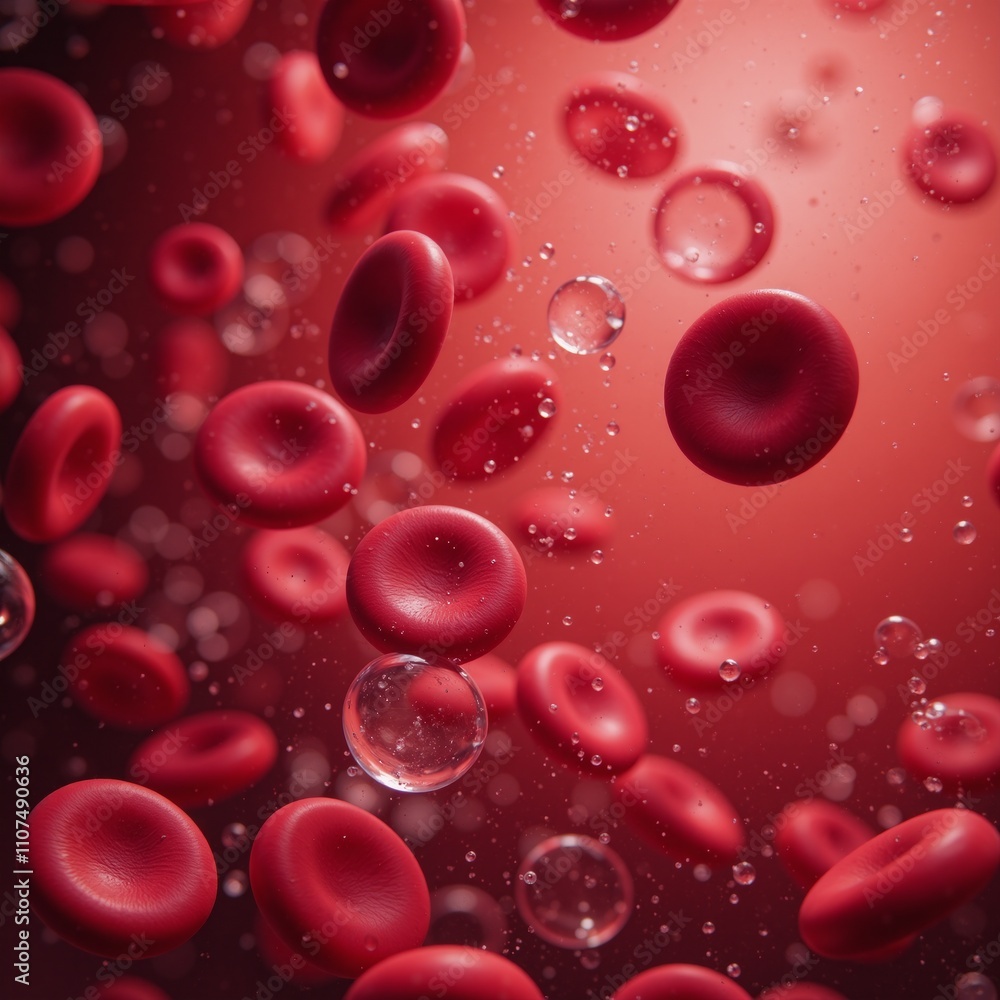 Close-up image showcasing variegated red blood cells and white cells ...