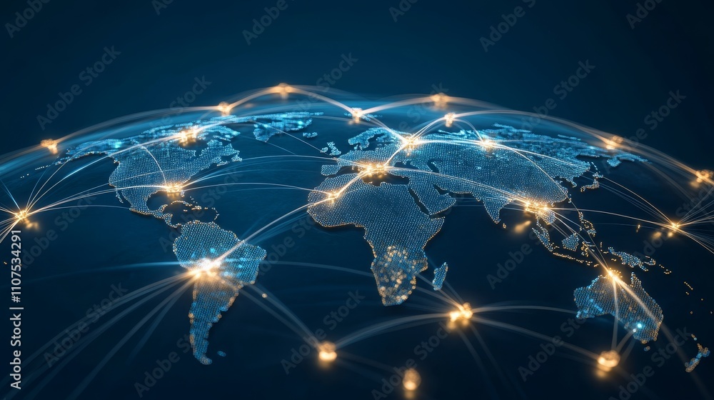 Global system network with Ethernet cables connecting devices in data ...