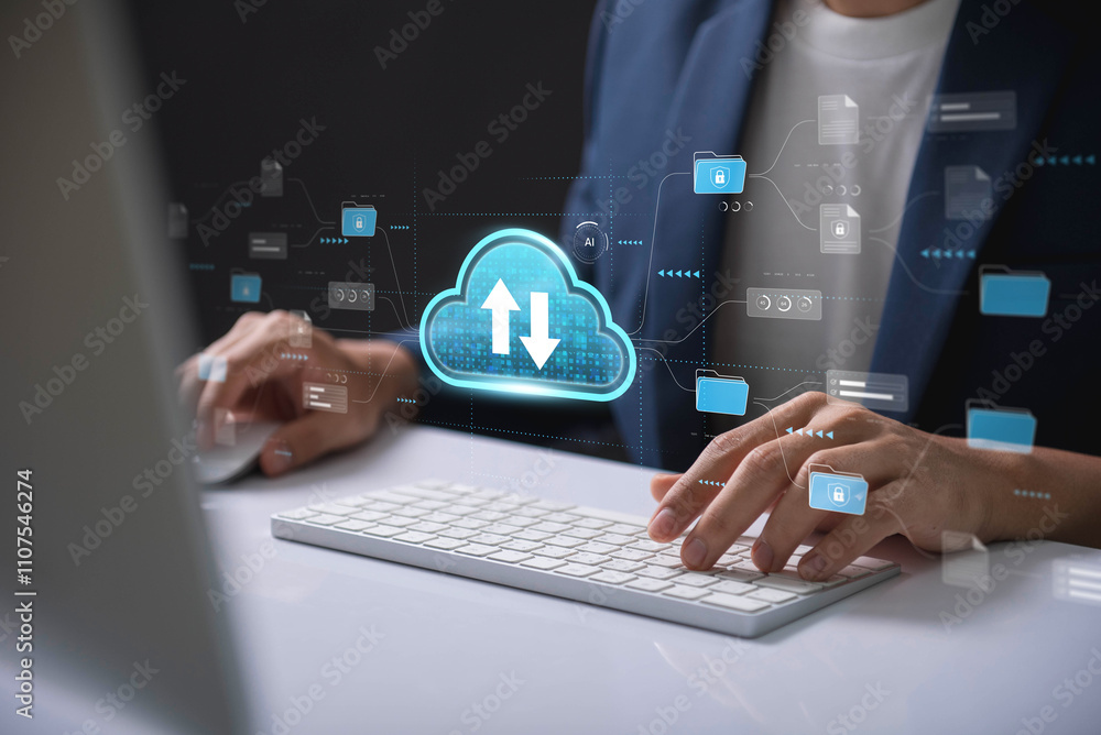 Cloud Technology and Digital File Management Showcasing Secure Data Sharing, Internet Based ...