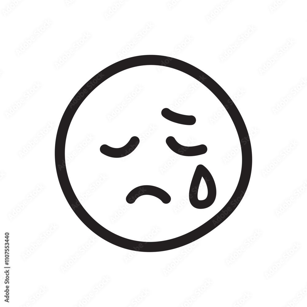 Handwritten cute crying emoticon icon. Black line drawing. Stock Vector ...
