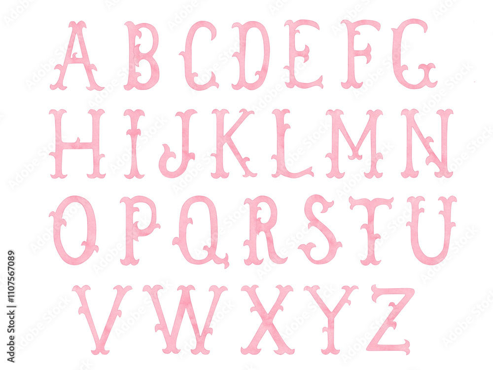 Watercolor vintage pink alphabet, letters for crest design Stock ...