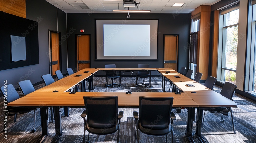 Image of a conference room featuring modular tables, high-definition ...
