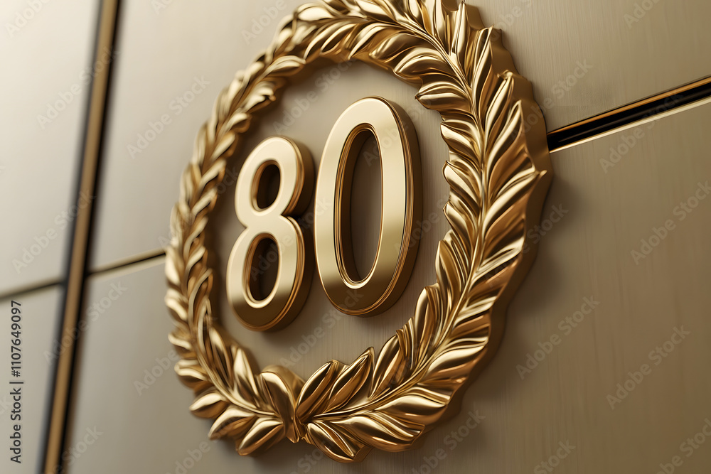 gold number 80 emblem surrounded by a laurel wreath, symbolizing ...