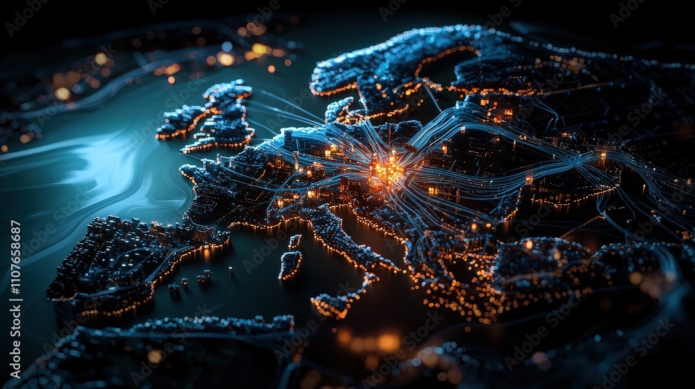 Optimized digital supply map illustrating global connections europe ...