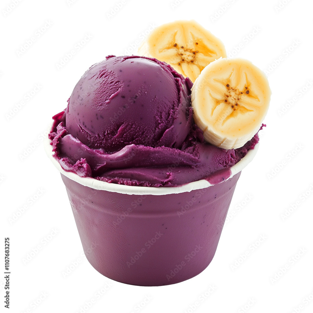 Copo de açaí, Frozen Acai Berry Ice Cream Smoothie in plastic cup with ...