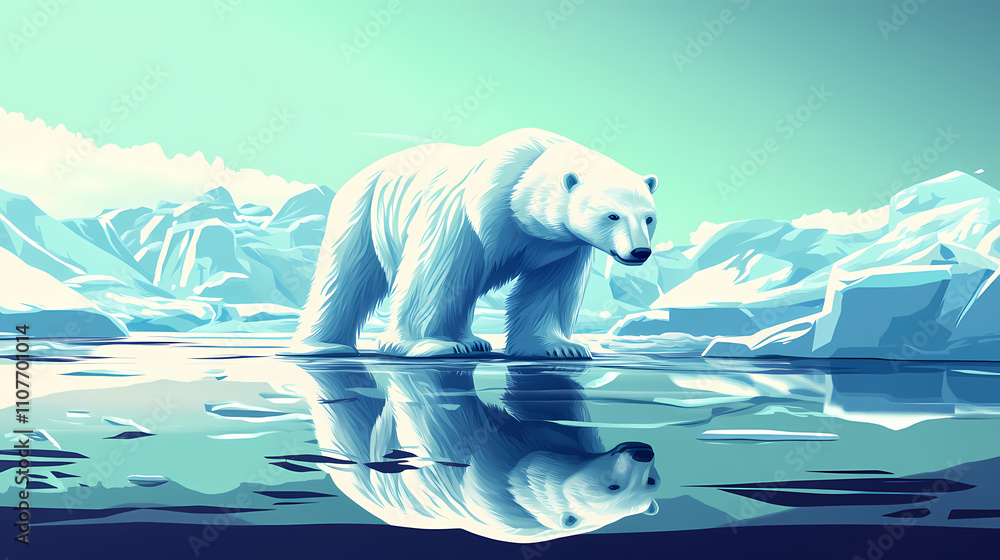 Sad polar bear melting landscape endangered species facing extinction ...