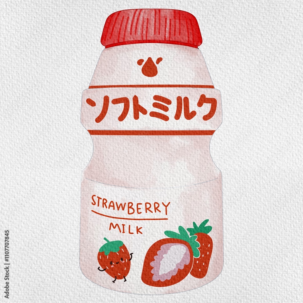Draw strawberry flavored milk, Korean milk Stock Illustration | Adobe Stock